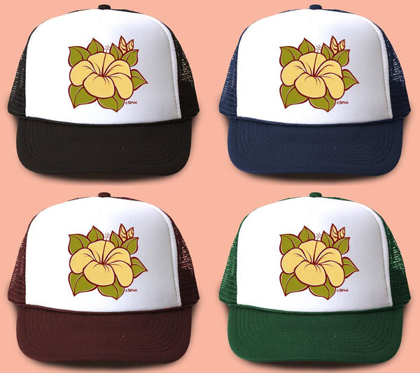 HBA HAT HIBISCUS BLACK - awsm-surf